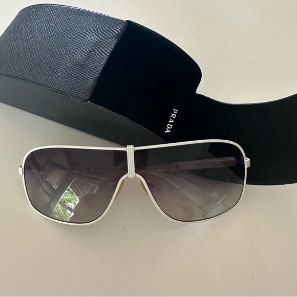 Prada | Accessories | Mens Prada Mask Aviator White Shield Gunmetal ...